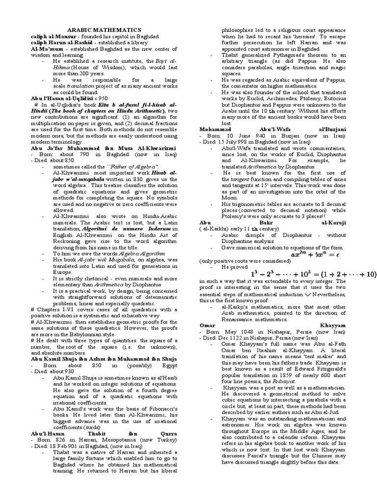 History of Mathematics Reviewer Compilation of Lesson | PDF | Algebra | Omar Khayyam