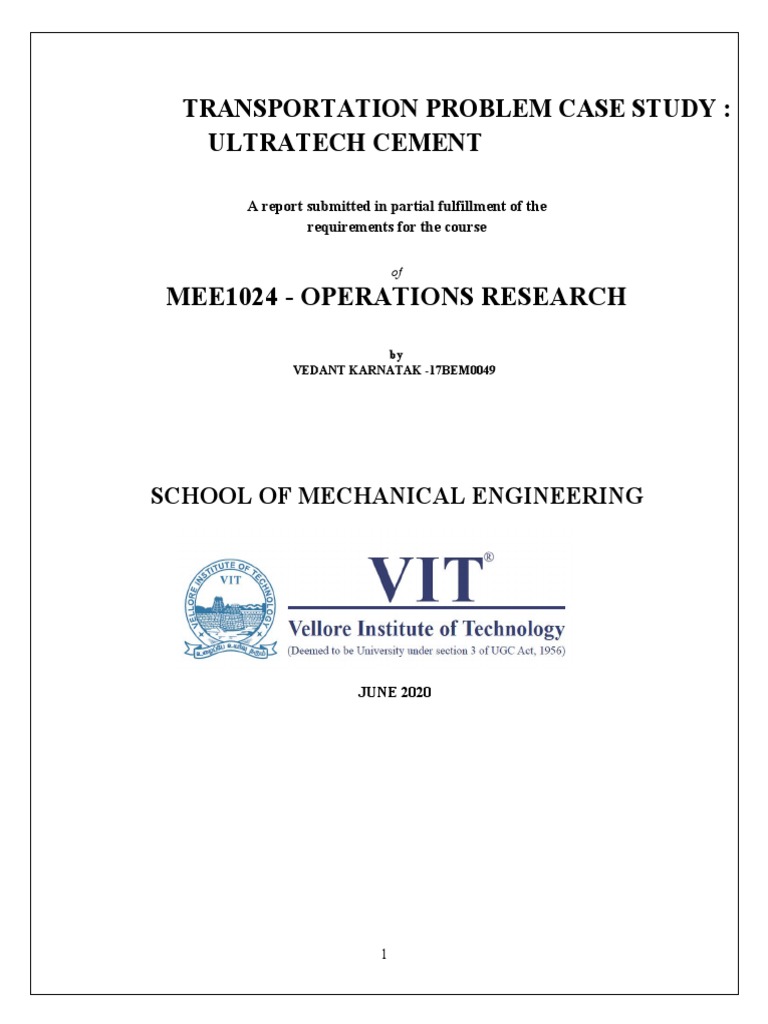 Mee1024 - Operations Research: Transportation Problem Case Study ...