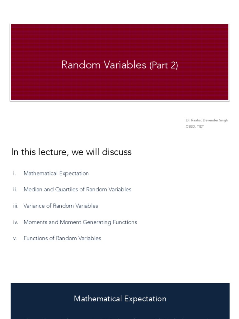Random Variables | PDF | Expected Value | Variance