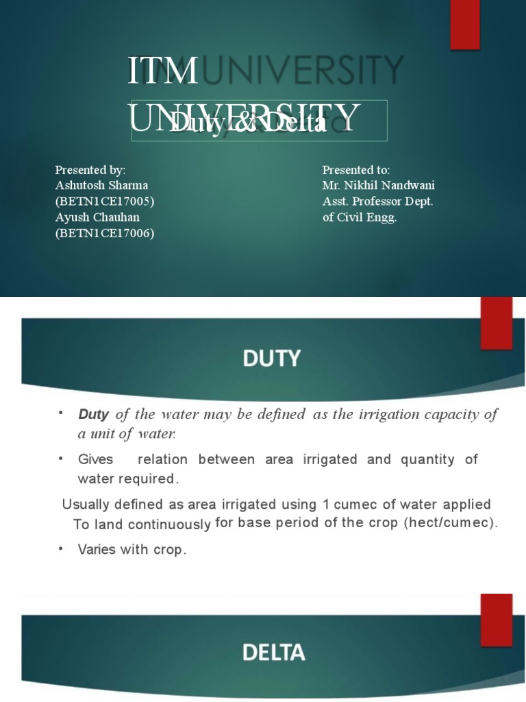 Duty and Delta in Irrigation Systems | PDF | Irrigation | Plough