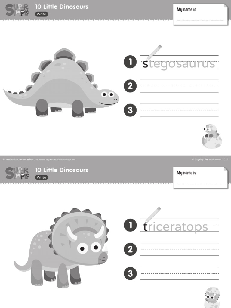 10 Little Dinosaurs Worksheet Write BW | PDF | Dinosaur Media | Paleoart