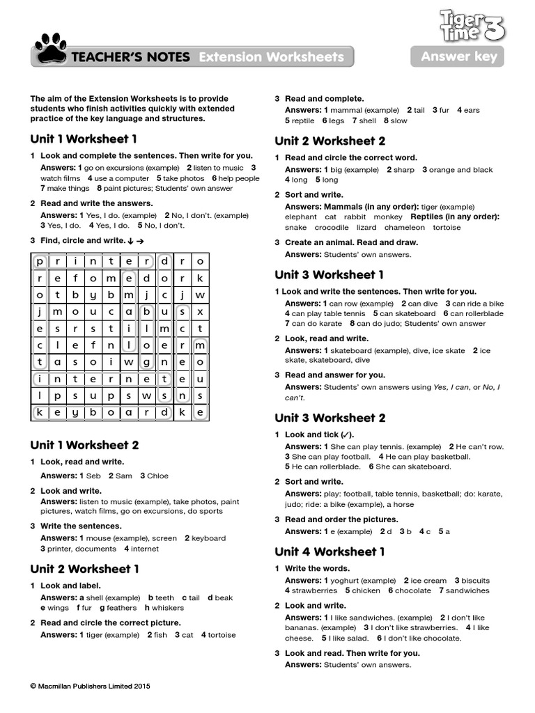 Teacher'S Notes: Answer Key Extension Worksheets | PDF | Language Arts ...