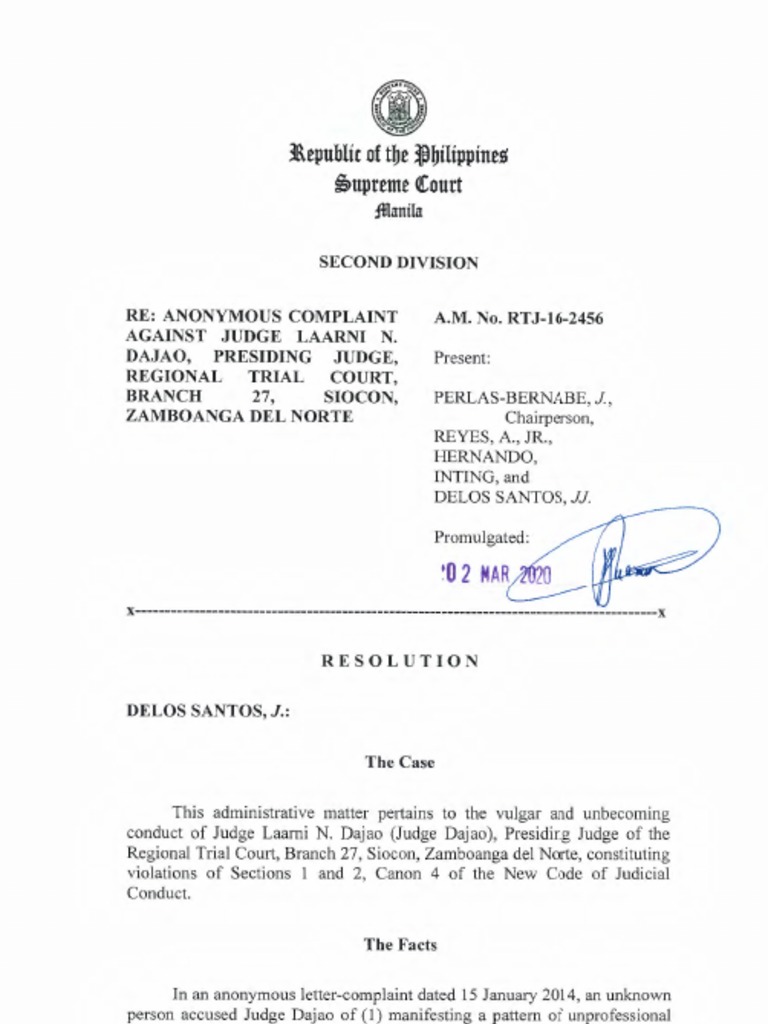 Anonymous Complaint Against Judge Dayao | PDF | Prosecutor | Judge