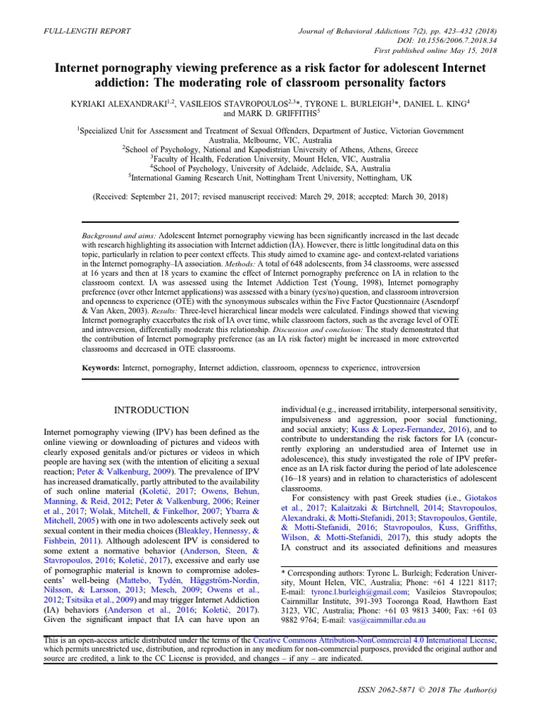 Internet Pornography Viewing Preference As A Risk Factor For Adolescent Internet Addiction: The ...