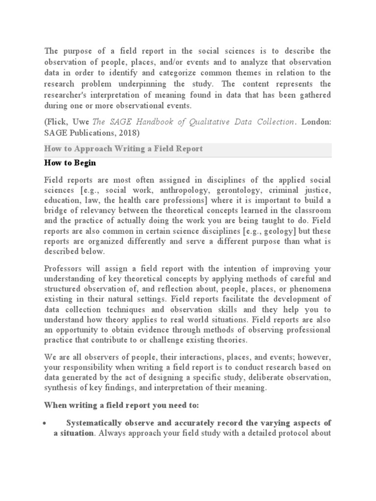 How To Approach Writing A Field Report | PDF | Observation | Sampling ...