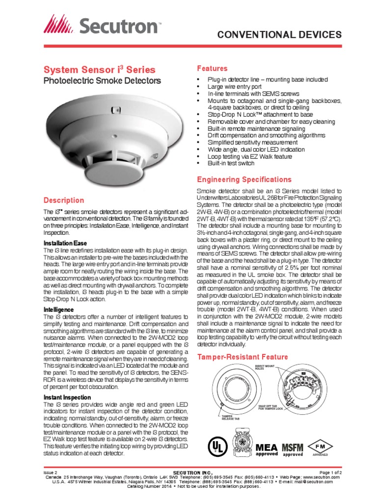 System Sensor I Series: Photoelectric Smoke Detectors | PDF | Detector ...