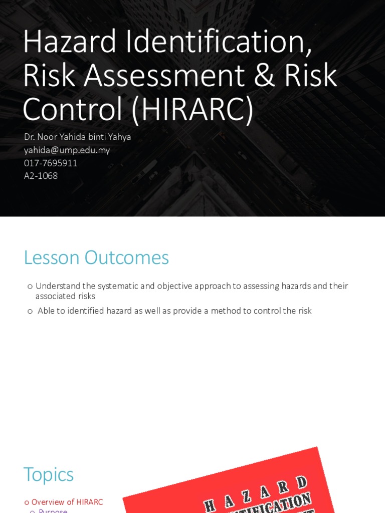 Chapter 4 - Hazard Identification, Risk Assessment Risk Control (HIRARC ...