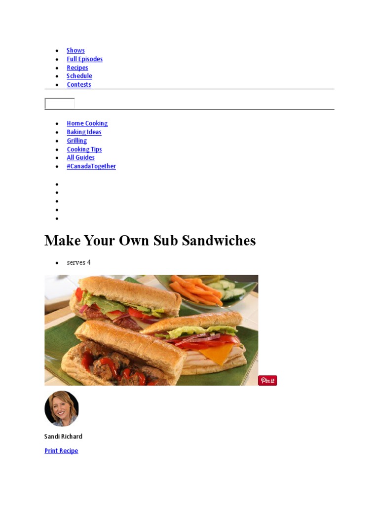 Make Your Own Sub Sandwiches: Shows Full Episodes Recipes Schedule ...