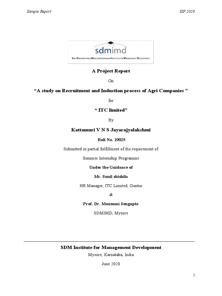 SIP Sample Report Writer-2020 | PDF | Cognition | Business