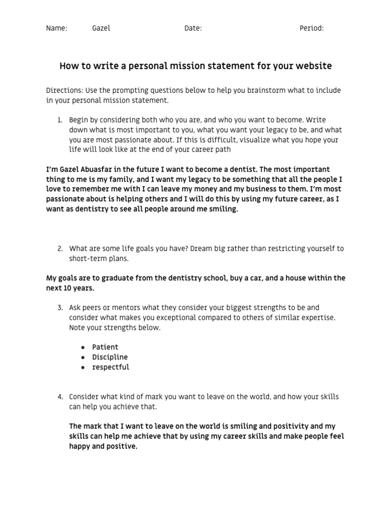 Drafting Your Personal Mission Statement | PDF | Psychological Concepts | Cognition