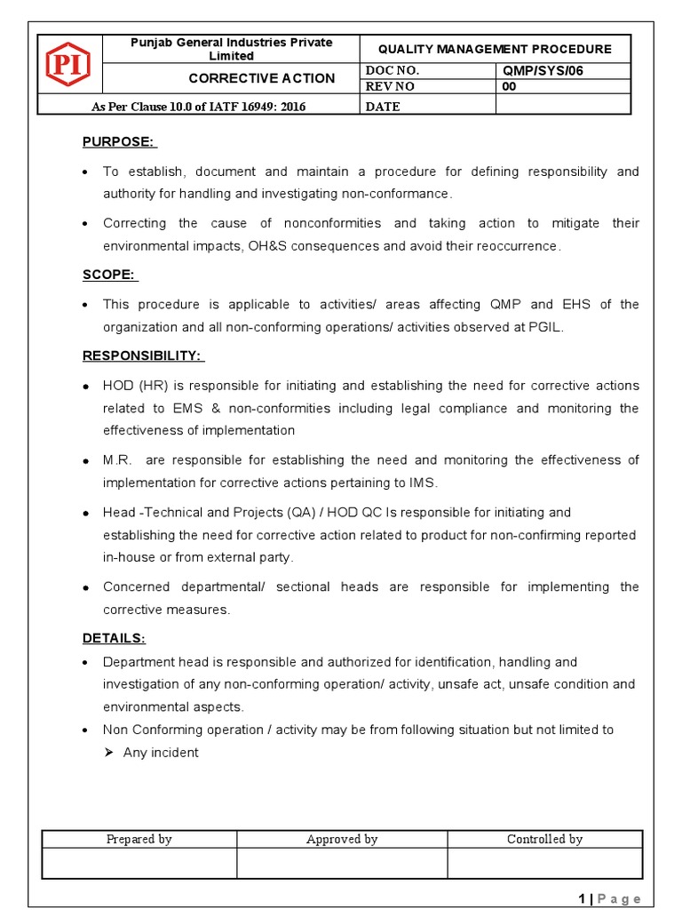 Corrective action-QMP-SYS-06 | PDF | Business Process | Production And ...