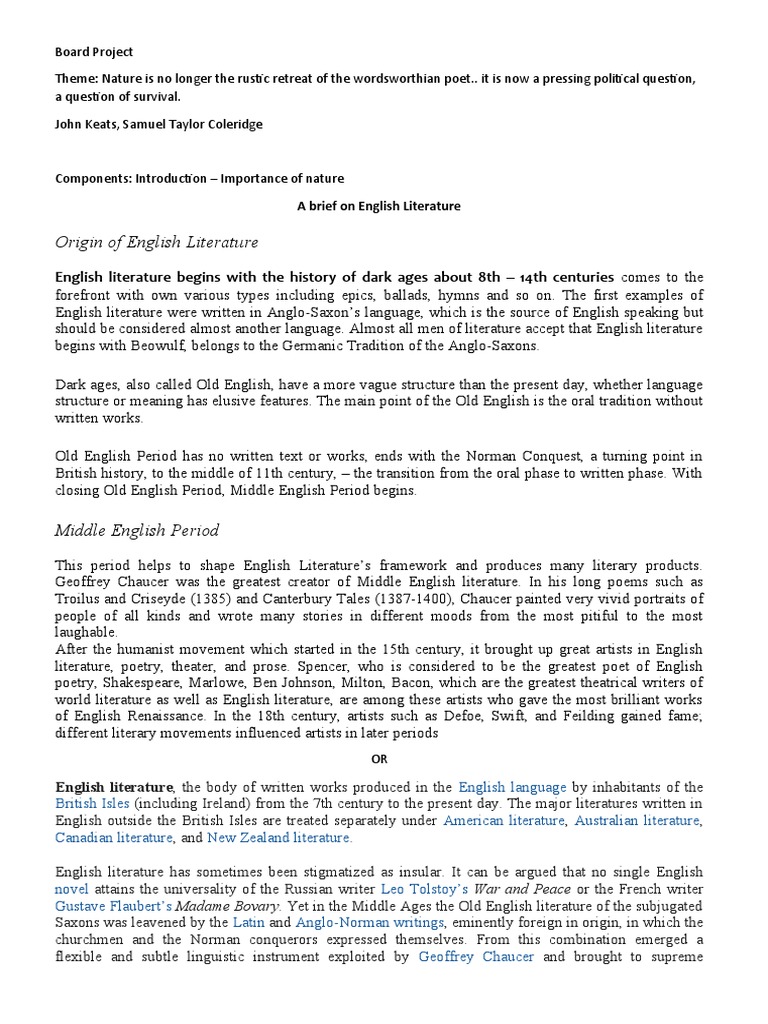 Eng Lit Board Project | PDF | English Literature | English Language