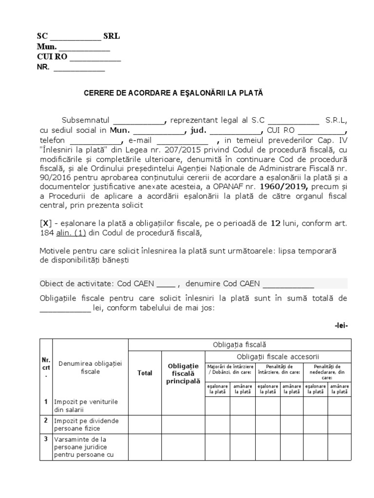 1.model Editabil Pt. Cerere Esalonare PJ | PDF