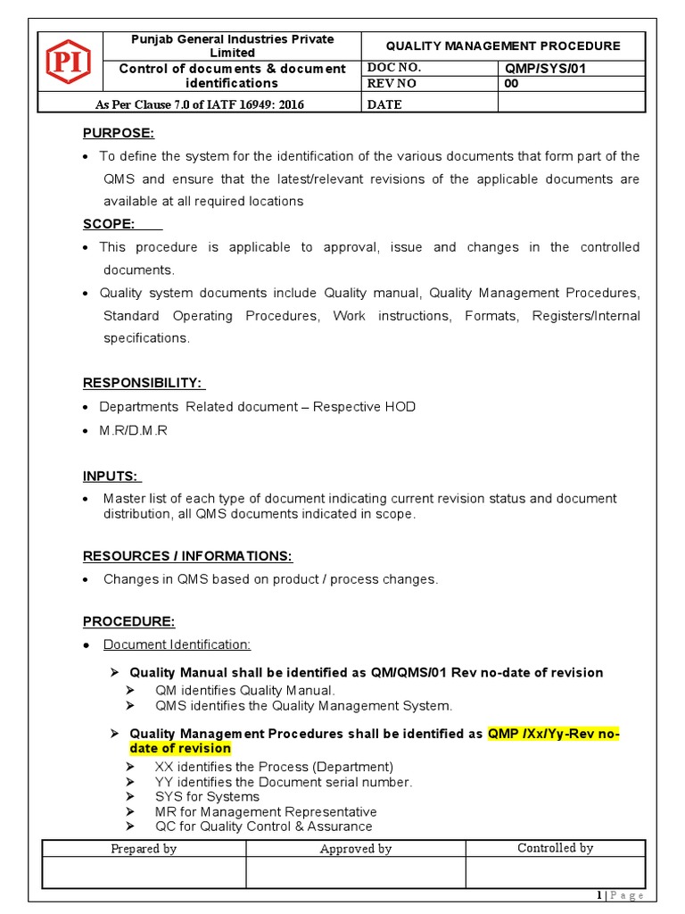 Control of documents-QMP-SYS-01 | Download Free PDF | Quality Management System | Specification ...