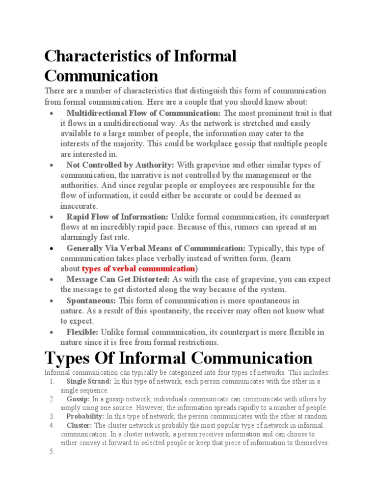 Characteristics of Informal Communication | PDF | Rumor | Communication