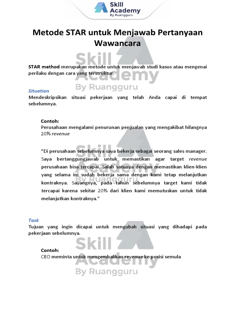 Metode STAR Untuk Menjawab Pertanyaan Wawancara | PDF