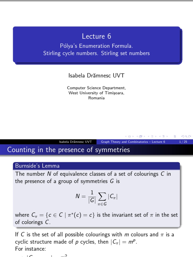 P Olya's Enumeration Formula. Stirling Cycle Numbers. Stirling Set Numbers | PDF | Combinatorics ...