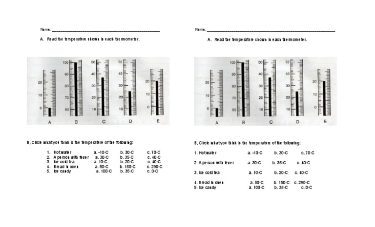 A. Read The Temperature Shown in Each Thermometer | PDF
