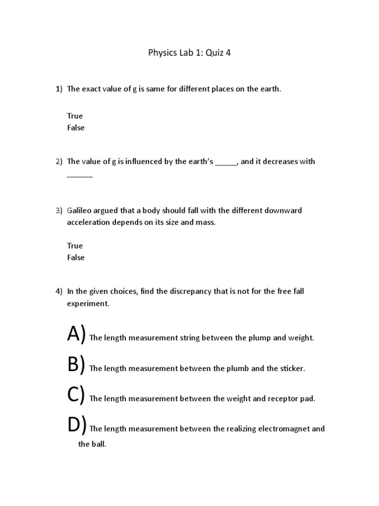 Physics Lab 1 Quiz 4 | PDF