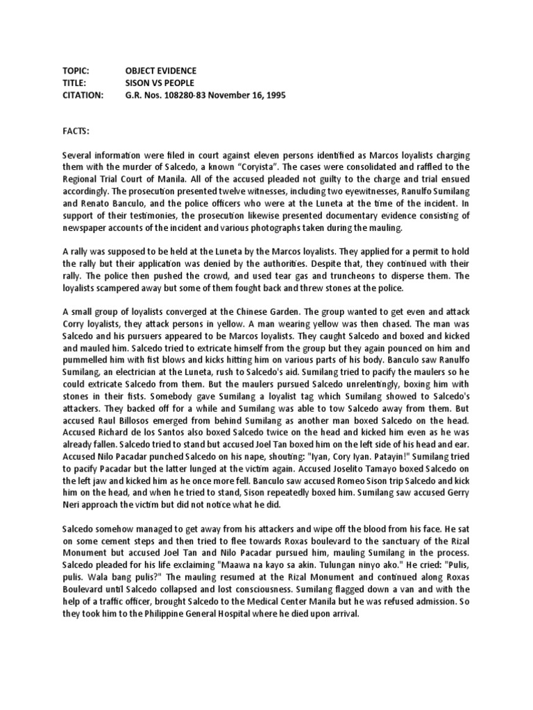 Case Digest - Sison VS People | PDF | Witness | Testimony