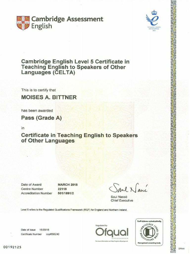 CELTA Cambridge Assessment Certificate PDF | PDF