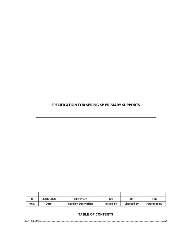 Specification For Spring SP Primary Supports: 0 16.06.2020 First Issue ...