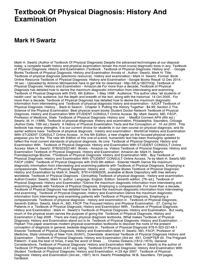 Textbook of Physical Diagnosis: History and Examination: Mark H Swartz ...