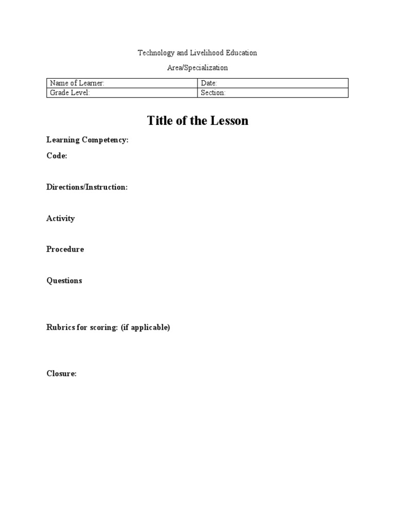 Activity Sheet Format