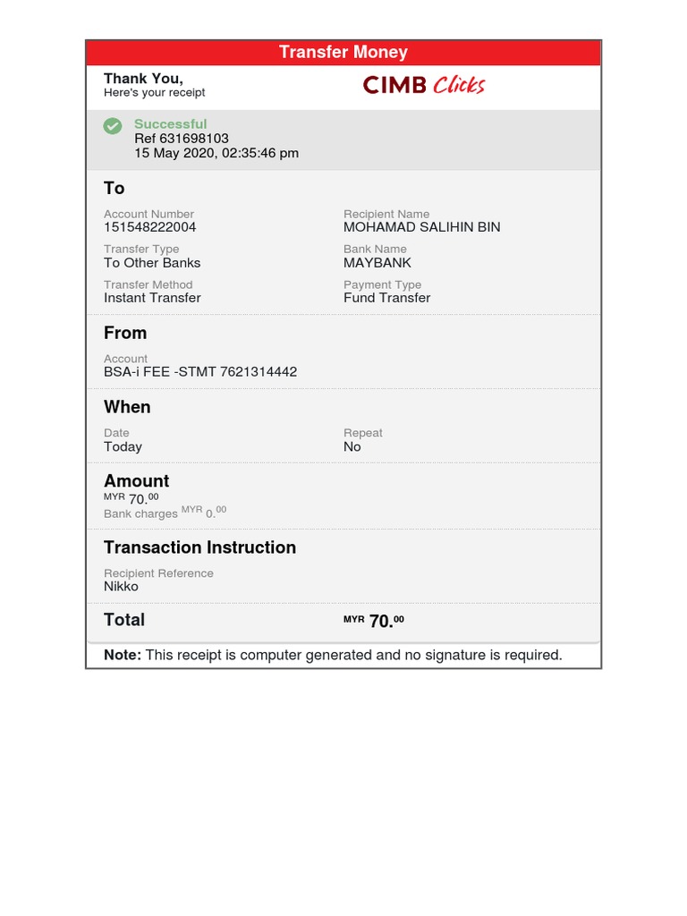 Transfer Money: Thank You | PDF | Finance & Money Management | Law