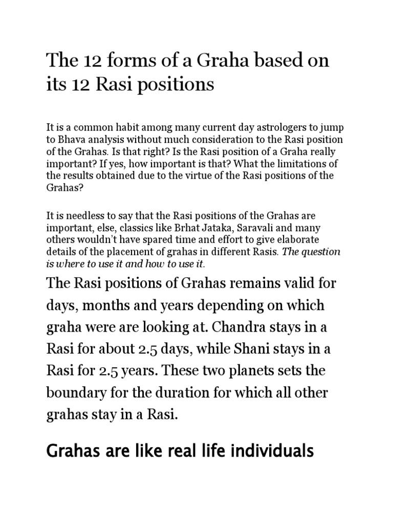 The 12 Forms of A Graha Based On Its 12 Rasi Positions | Hindu ...