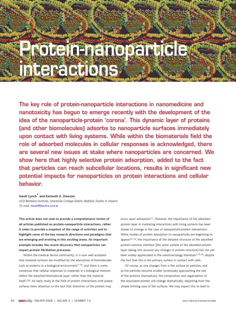 Protein Nanoparticle Interactions | PDF | Adsorption | Nanoparticle