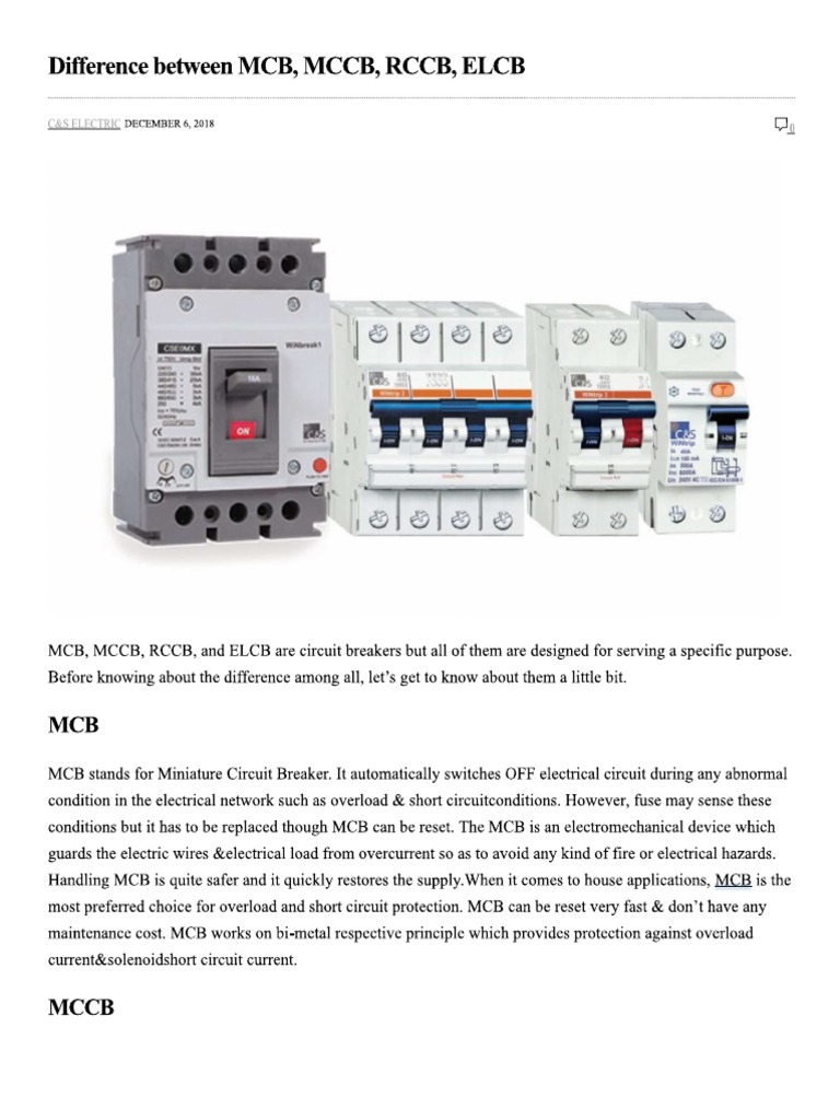 MCB, Elcb, RCCB, MCCB | PDF