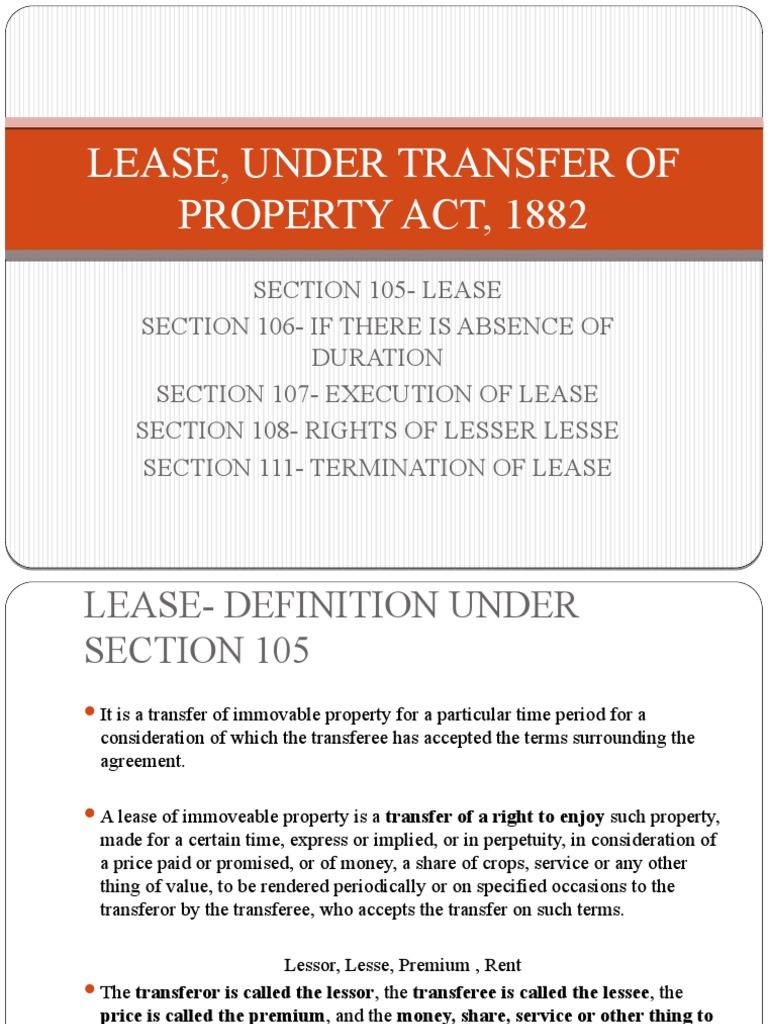 Lease Under Transfer of Property Act | PDF | Lease | Leasehold Estate