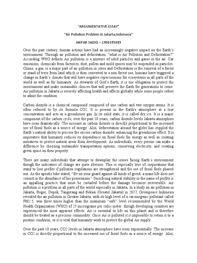 Argumentative Essay | PDF | Atmosphere Of Earth | Air Pollution