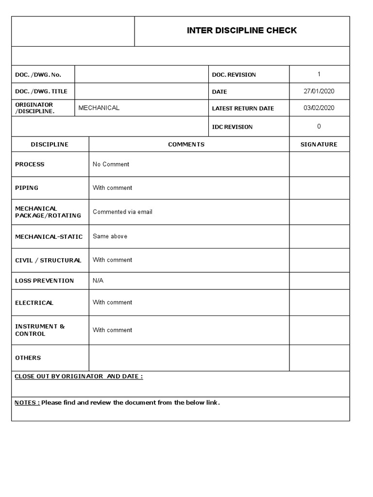 Inter Discipline Check: 1 27/01/2020 Mechanical 03/02/2020 0 | PDF