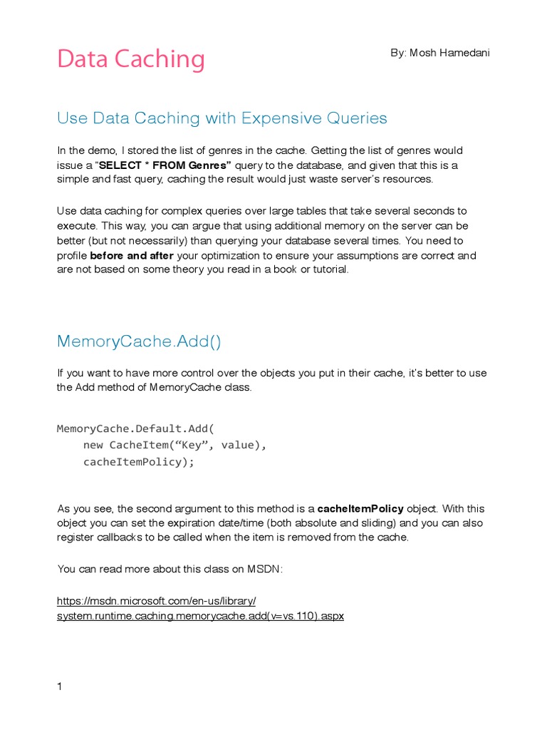 Use Data Caching With Expensive Queries | PDF