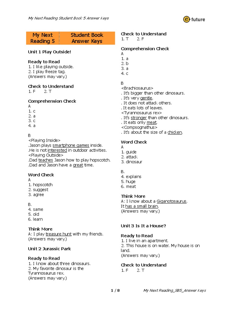 My Next Reading 5 - Answer Keys - SB | PDF | Volcano | Lava