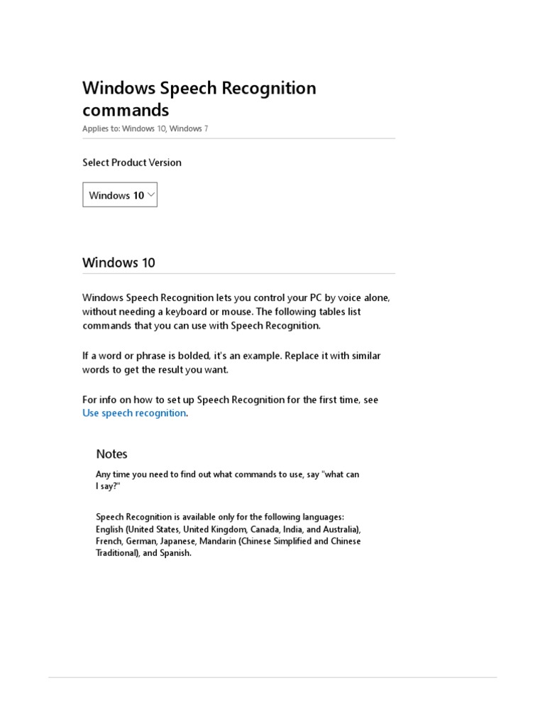 Windows Speech Recognition Commands | PDF | Computer Keyboard | Bracket
