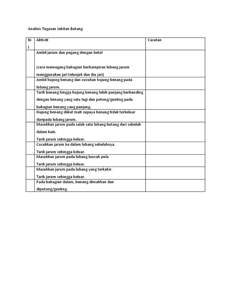 Analisis Tugasan Jahitan Butang | PDF
