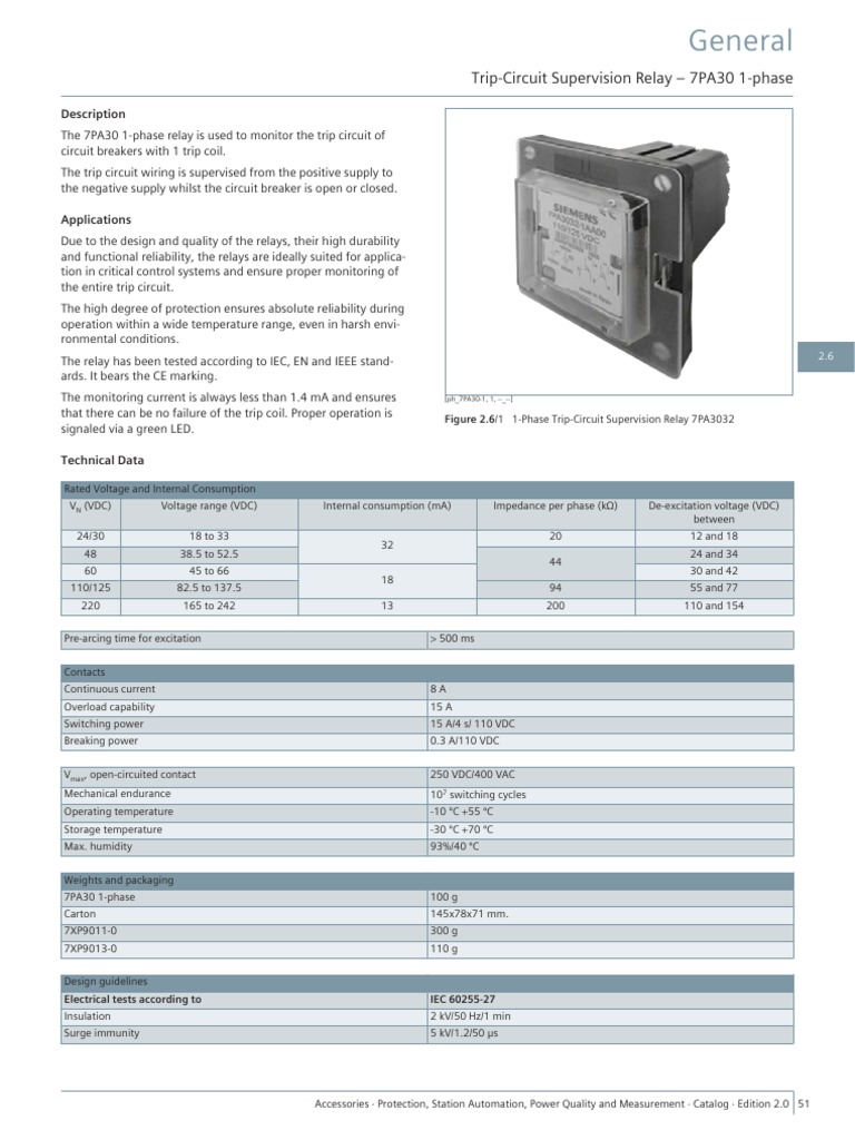 Trip Circuit Supervision Relay - 7PA30 - Technical Data | PDF | Hertz ...