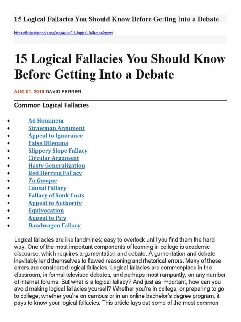 15 Logical Fallacies You Should Know Before Getting Into A Debate | PDF ...