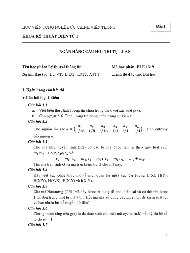 Ngân Hàng LTTT PDF | PDF