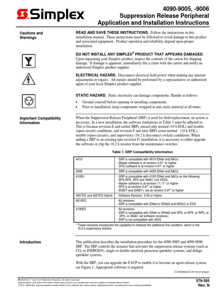 4090-9005, - 9006 Suppression Release Peripheral Application and ...