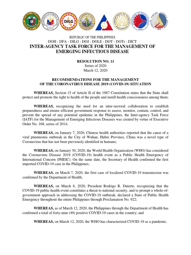 IATF Resolution No. 11-2020 | PDF | Public Sphere | Government