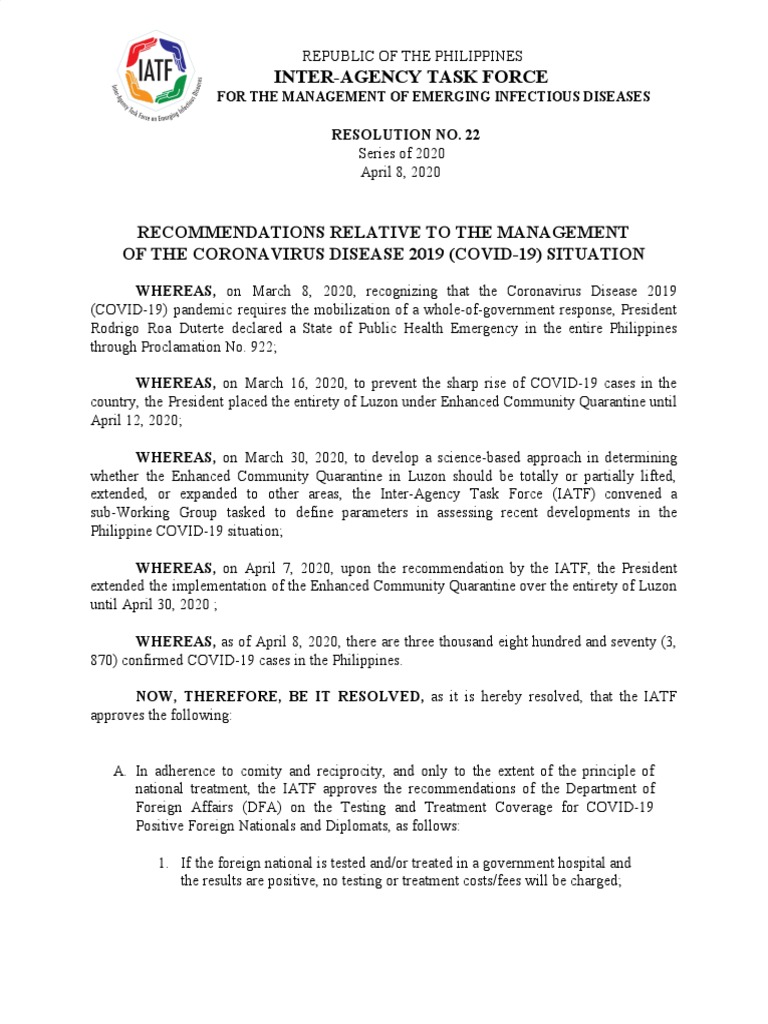 IATF Resolution No. 22-2020 | PDF | Government | Business