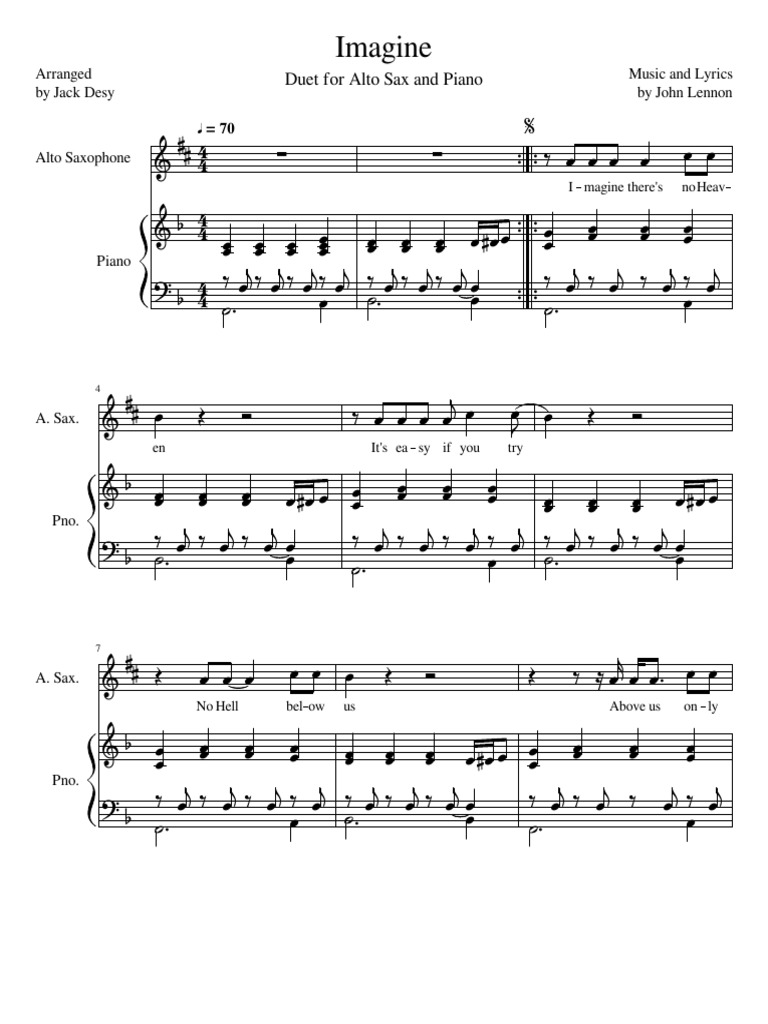 Imagine: Duet For Alto Sax and Piano | PDF | Popular Music | Jazz