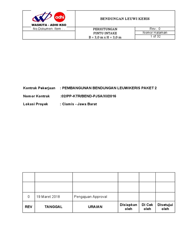 Perhitungan Pintu Intake Bendungan | PDF