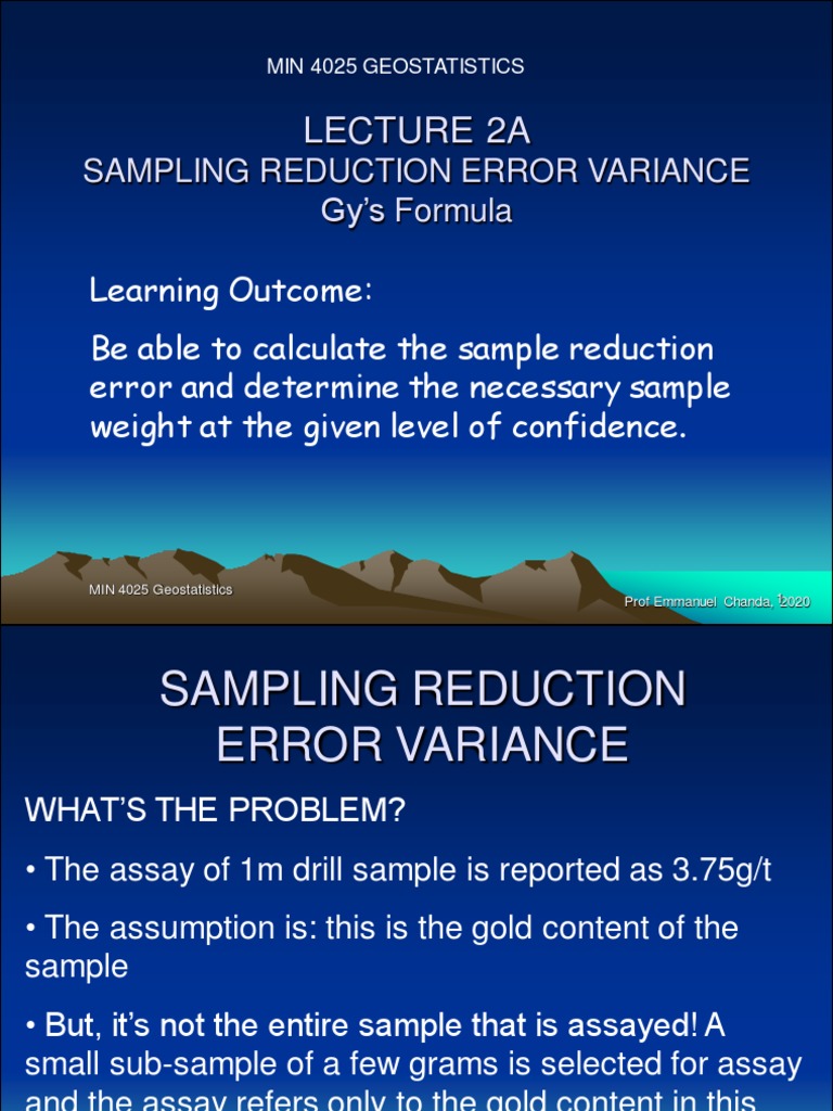 Lecture 2A: Sampling Reduction Error Variance Gy's Formula | PDF ...