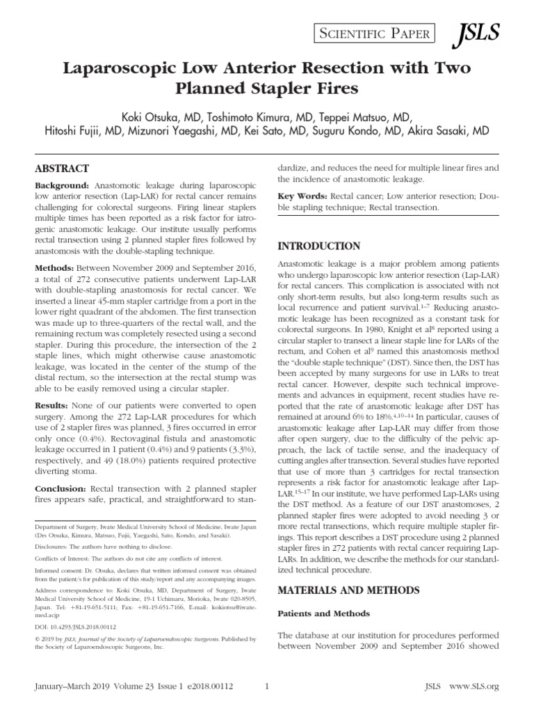 Laparoscopic Low Anterior Resection With Two Plann | PDF | Rectum | Colorectal Cancer
