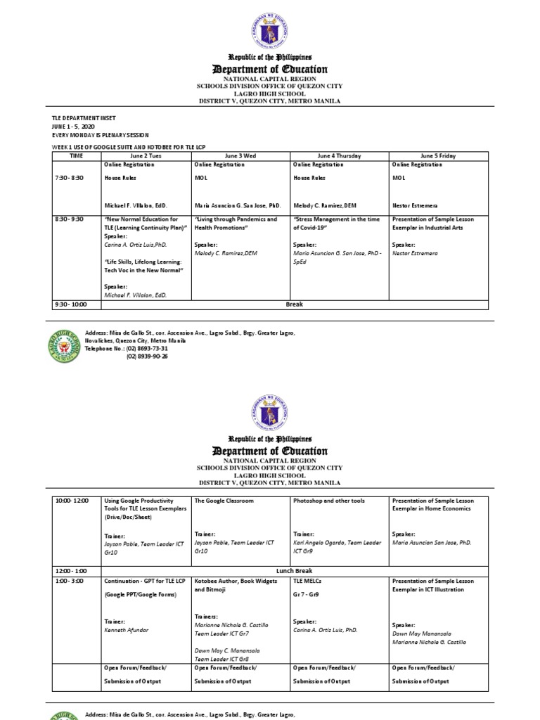 Tle Department Inset | PDF | Metro Manila | Behavior Modification